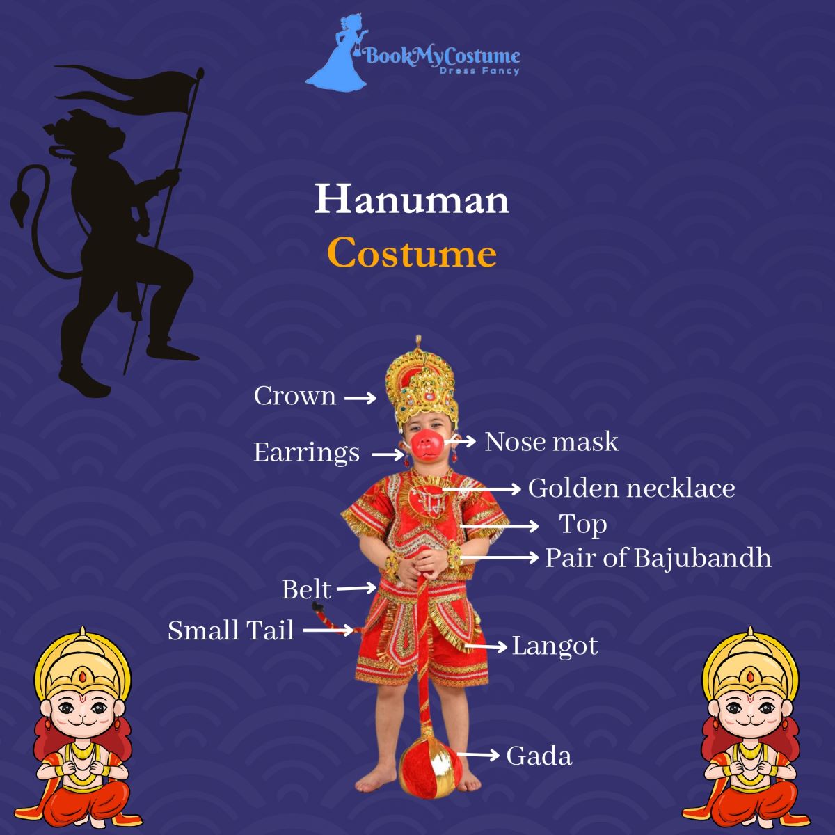 Buy Hanuman Hindu God Kids Fancy Dress Costume With Gada in India ...