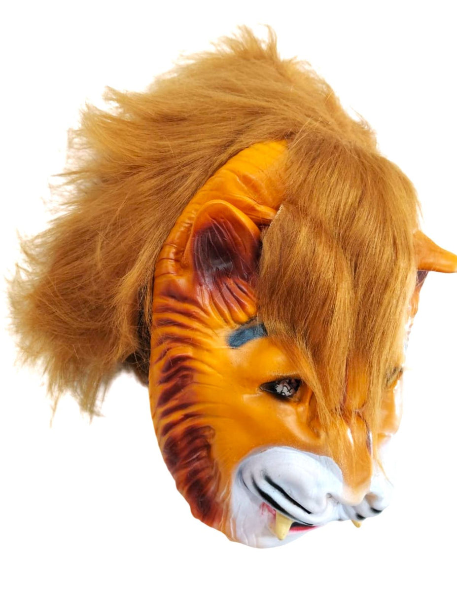 Brown Lion Face Mask with Faux Fur Mane – Realistic Jungle Animal Mask ...
