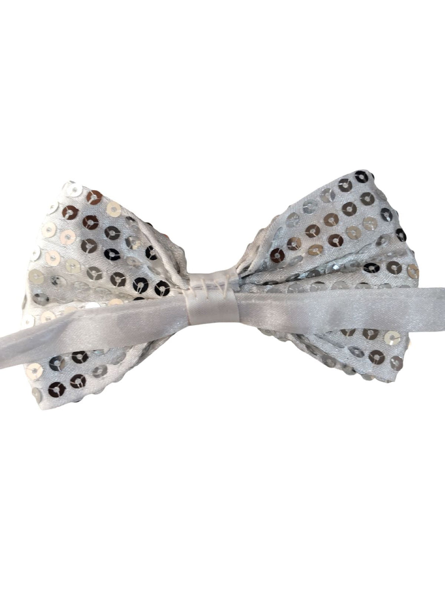 Silver Sequin Bow Tie - Adjustable Glitter Bow for Fancy Dress, Party ...
