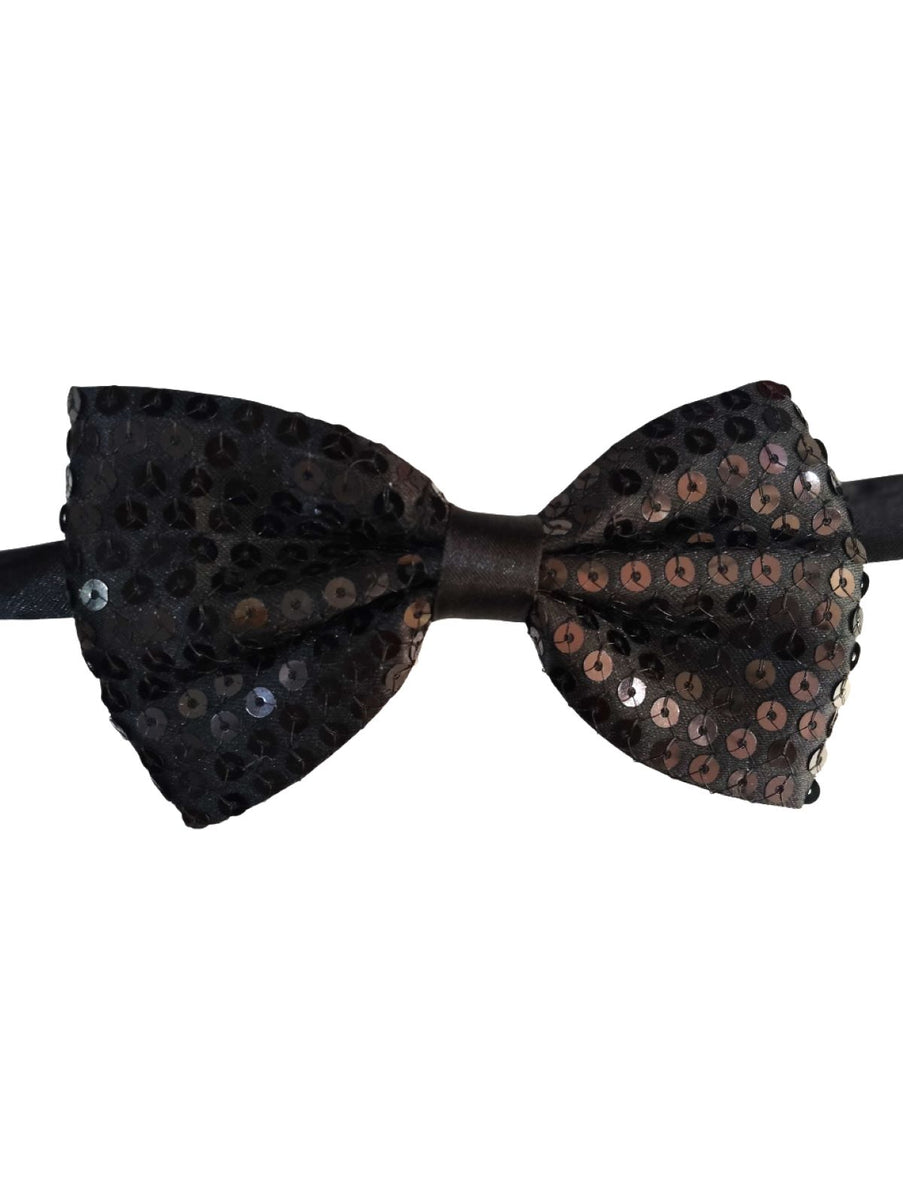 BookMyCostume Black Sequin Bow Tie - Adjustable Glitter Bow for Fancy
