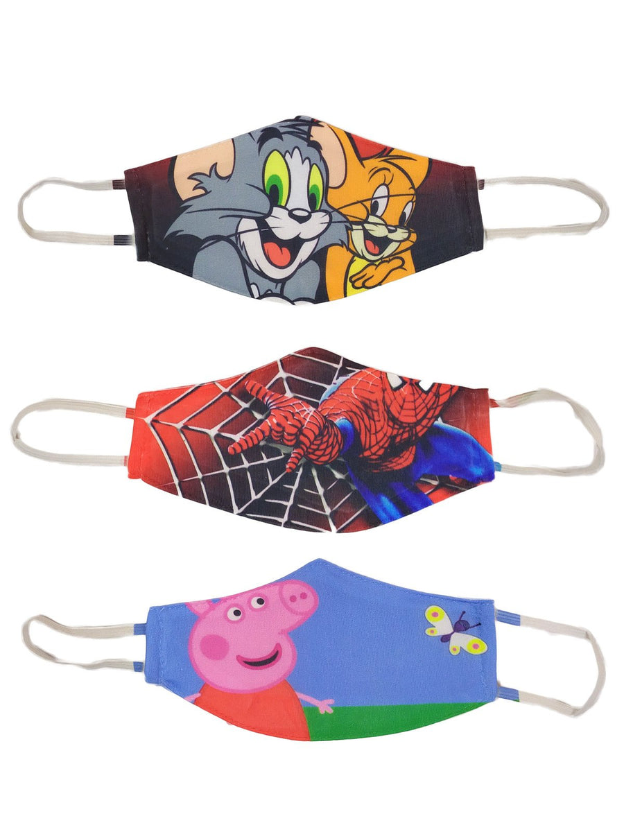 Pack of 3 - Kids Face Masks Superheroes Cartoons Fairy Tale Theme - Pr ...